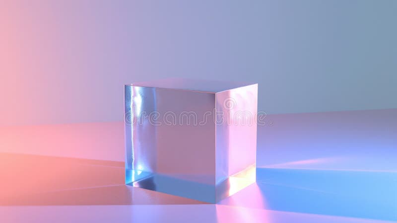 Transparent Cube on a Reflective Surface with a Sunset Background ...