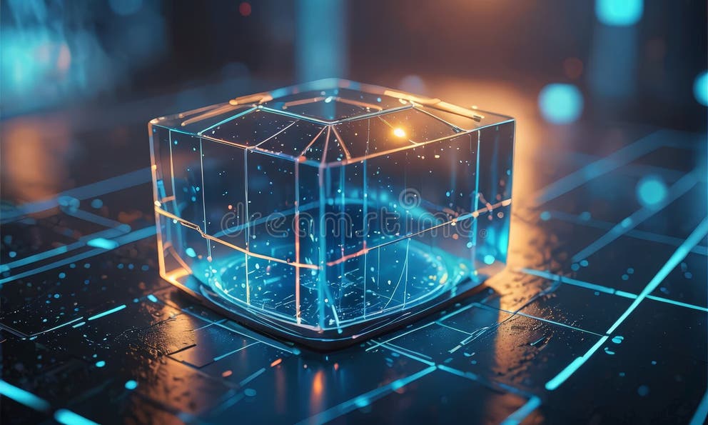 Transparent Cube-shaped Object with Grid-like Pattern Inside Rests on ...