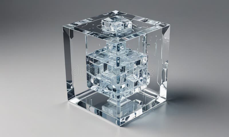 Transparent Cube-shaped Sculpture with Central Sphere and Reflective ...