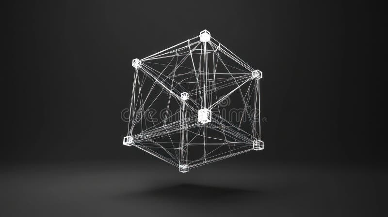 Transparent Cube Structure with Clear Cube Corners on Dark Background ...