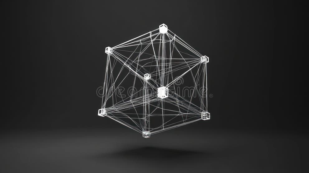Transparent Cube Structure with Clear Cube Corners on Dark Background ...