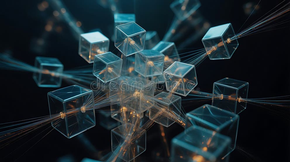 Transparent Cubes Connected by Glowing Threads Network Stock ...