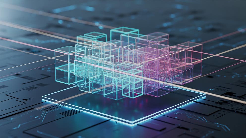 Transparent Cubes Network Data Flow Abstract Technology Stock Image - Image of glowing, lines ...