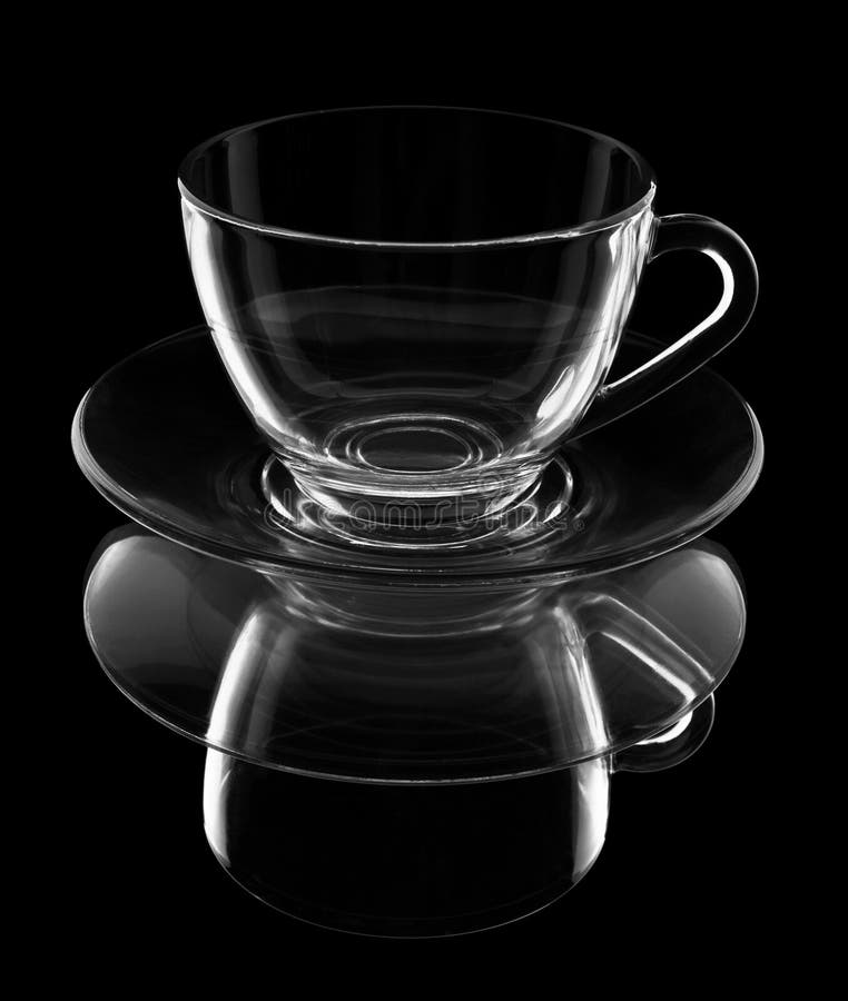 Transparent Cup on a Plate with Reflection Stock Photo - Image of close ...