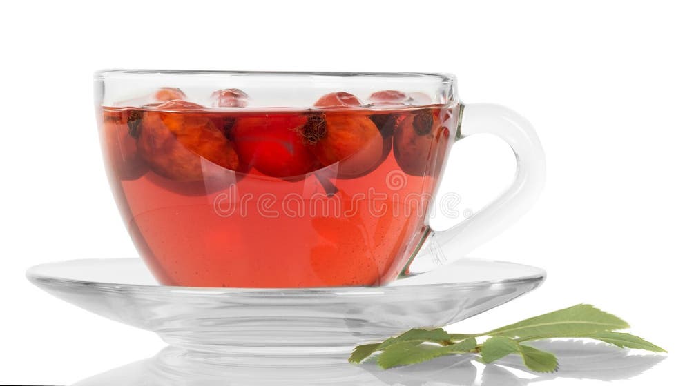Transparent Cup with Tea and Rose Hips on White Stock Image - Image of ...