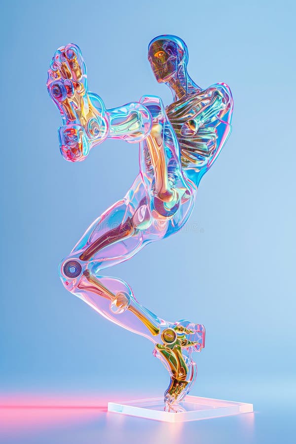A Transparent Cyborg in a Dynamic Pose, Showcasing Intricate Mechanical ...