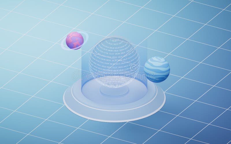 Transparent Data Sphere with Planets, 3d Rendering Stock Illustration ...