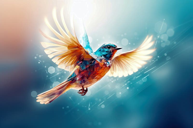 Transparent Digital Bird with AI Microchip Wings on a Gradient ...