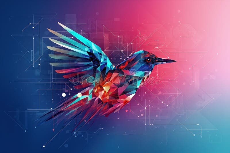 Transparent Digital Bird with AI Microchip Wings on a Gradient ...
