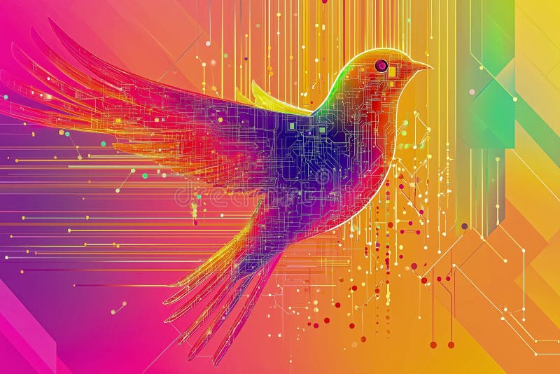 Transparent Digital Bird with AI Microchip Wings on a Gradient ...
