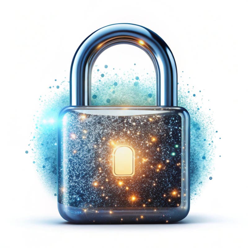 Transparent Digital Lock with Glowing Particles Stock Illustration ...