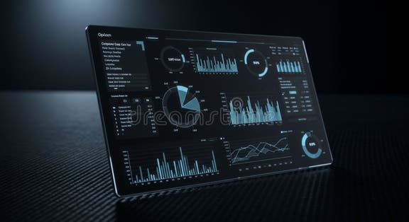 Transparent Digital Screen Displaying Various Data Visualizations ...