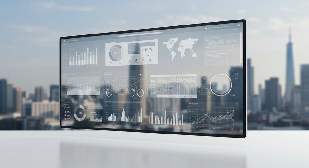 A Transparent Digital Screen Displays Various Data Visualizations ...