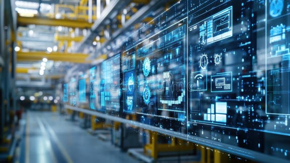 Futuristic Control Panel Monitoring Production Process in Smart Factory ...