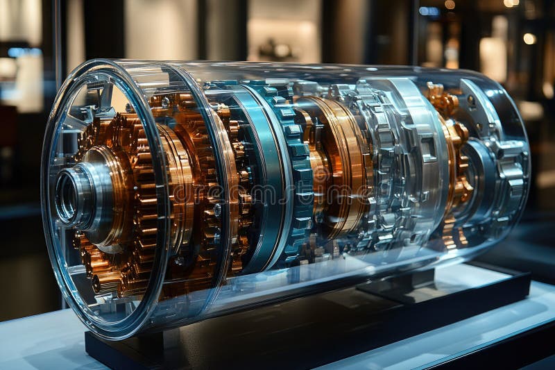 Transparent Cutaway Model of a Complex Gear System: Detailed ...