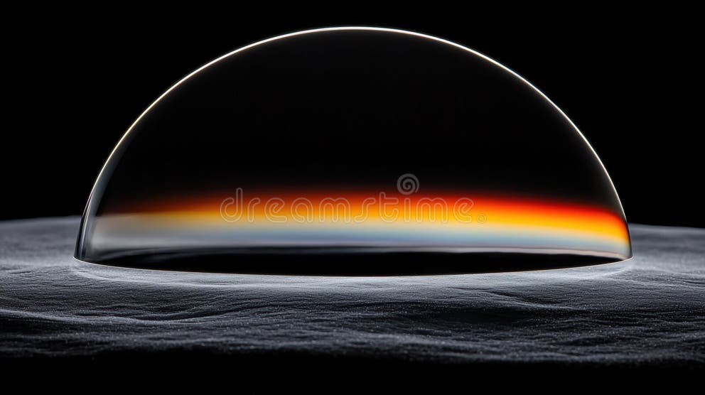 A Transparent Dome with a Rainbow-like Reflection Sits on a Black ...