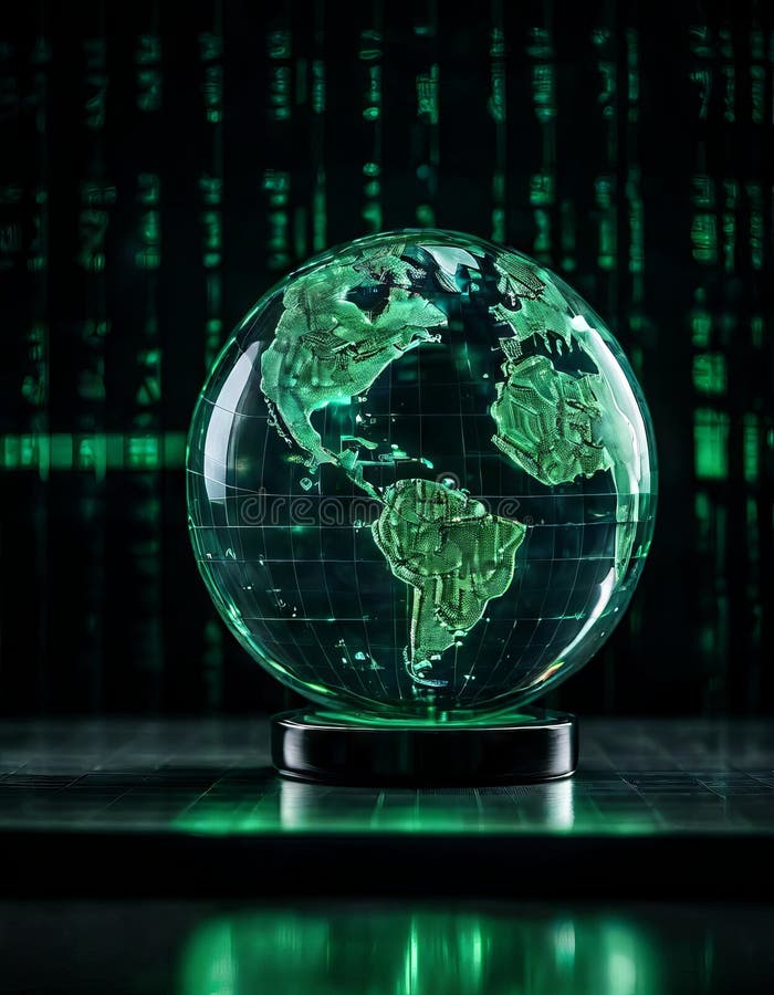 Digital Earth Globe in Dark Green Matrix Background Stock Image - Image ...