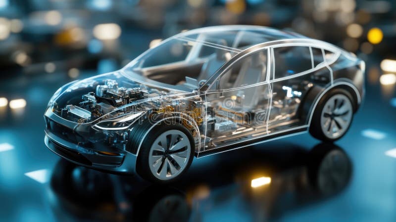Transparent Electric Car Model Showing Internal Components Futuristic ...