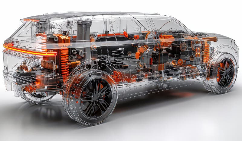 Transparent Electric Car Showcasing Internal Components and Charging ...