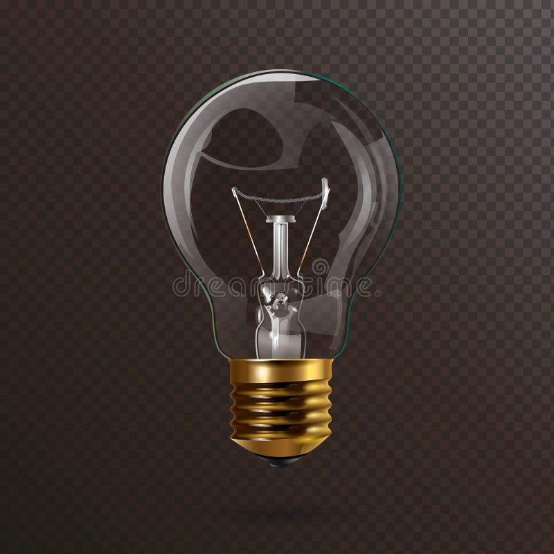 Transparent Electric Light Bulb with a Gold Base. Realistic Style Stock ...