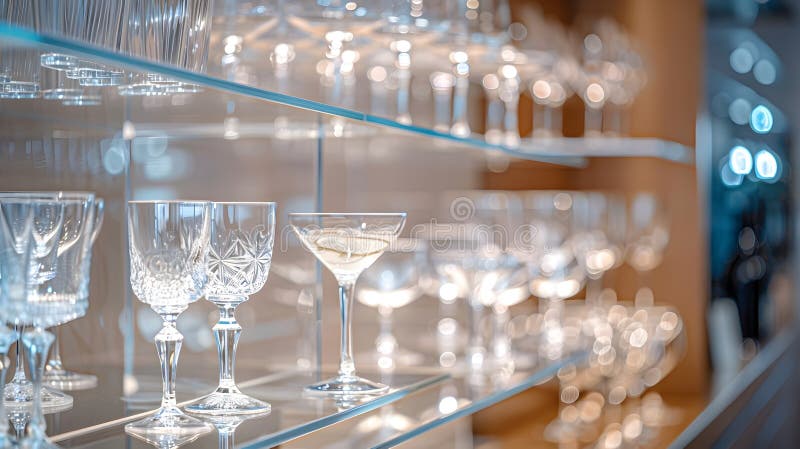 Transparent Elegance: Wine Glass Showcase in Modern Storefront Stock ...