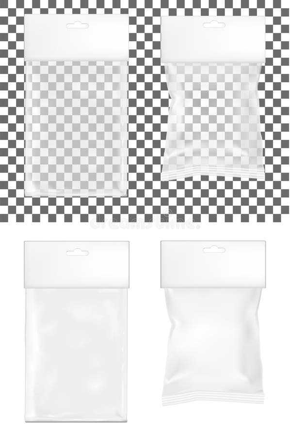 Transparent Empty Plastic Packaging. Blank Sachet with Hang Slot Stock ...