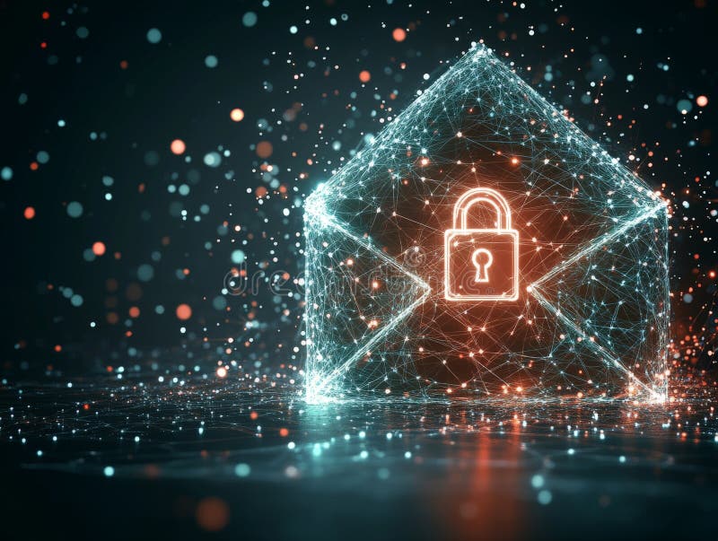 Transparent Envelope Encased in a Glowing Digital Cube, Symbolizing ...