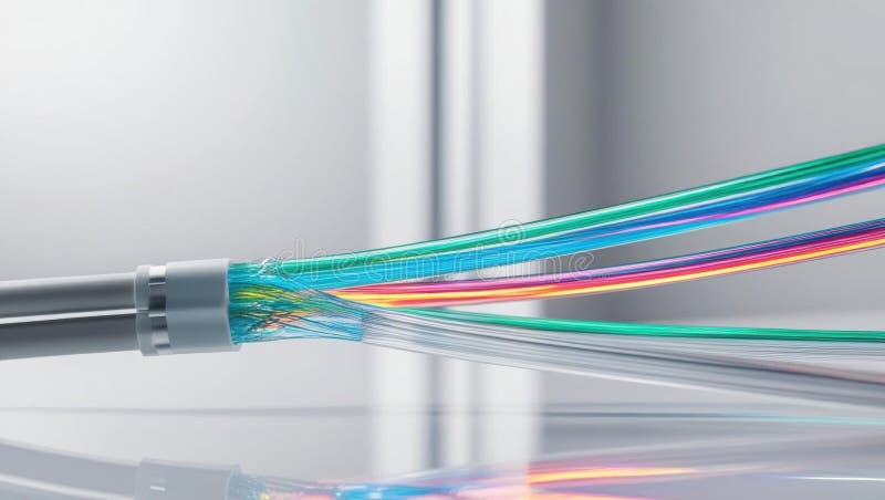 Transparent Fiber Cable with Multi Color Light Flow, Showcasing ...