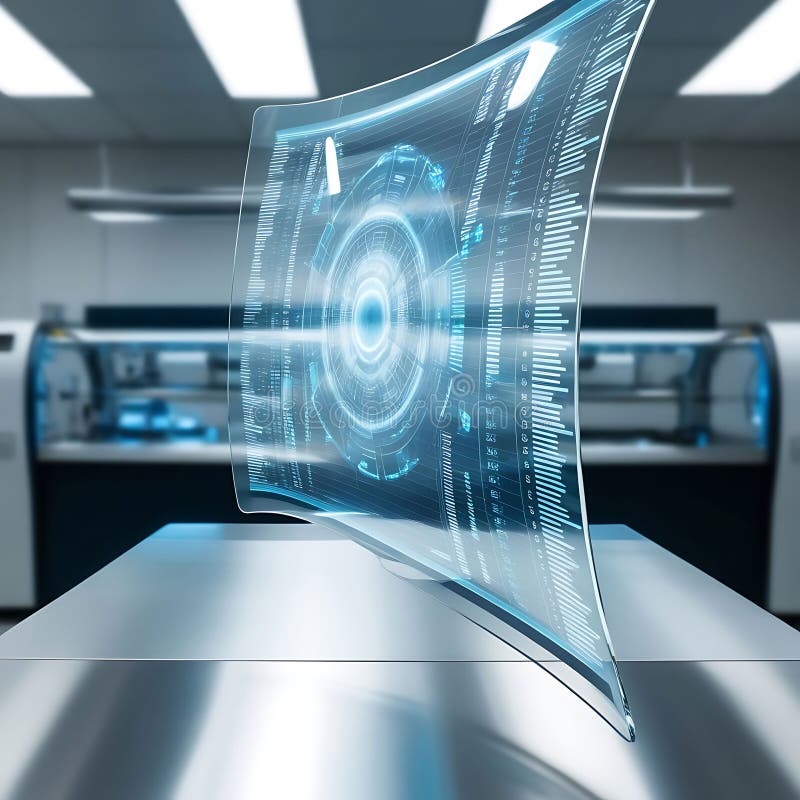 A Transparent, Flexible OLED Display Screen Showing Abstract Data ...