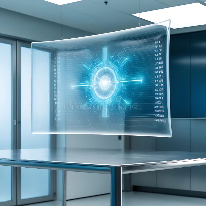 A Transparent, Flexible OLED Display Screen Showing Abstract Data ...