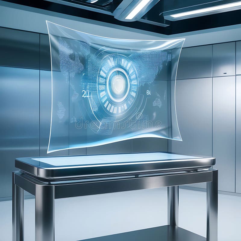 A Transparent, Flexible OLED Display Screen Showing Abstract Data ...