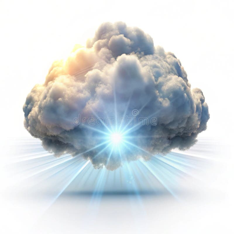 Transparent Floating 3D Cloud with Glowing Rays Stock Illustration ...