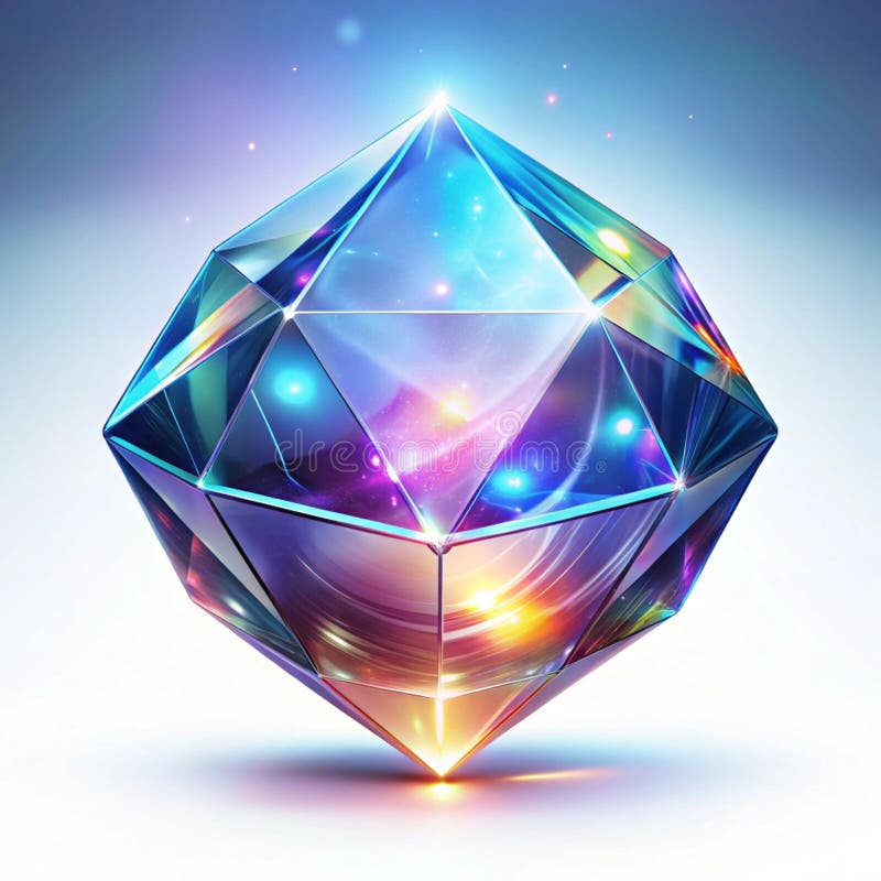 Transparent Floating Magic Crystal with Rotating Light Effects Stock ...