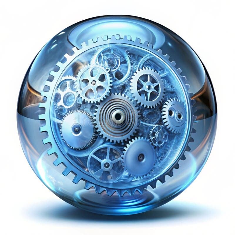 Transparent Floating Time Machine with Glowing Gears Stock Illustration ...