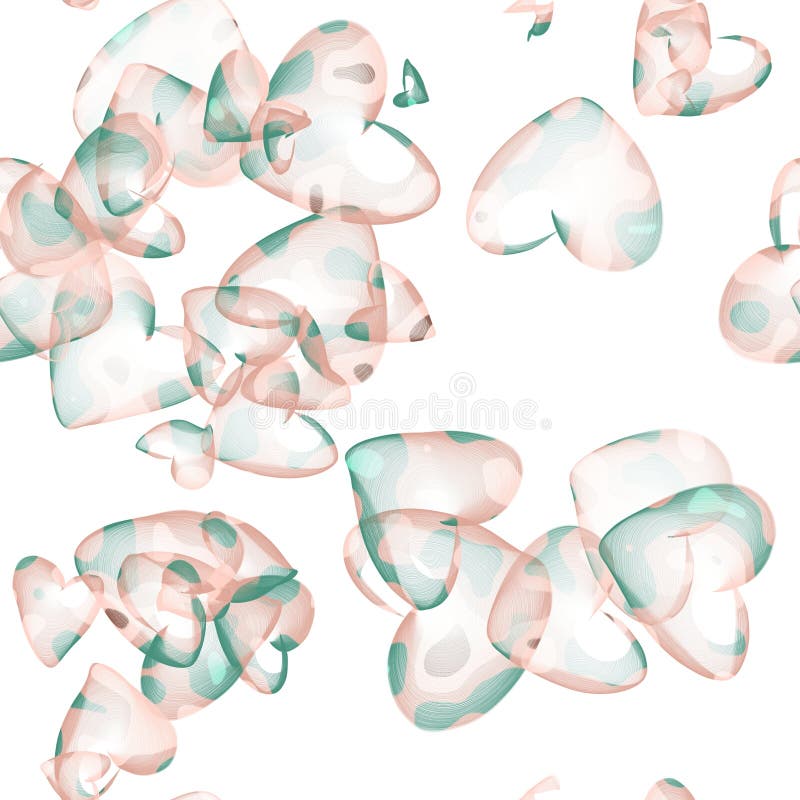 Transparent Flying Hearts on the White Background. Abstract Seamless ...