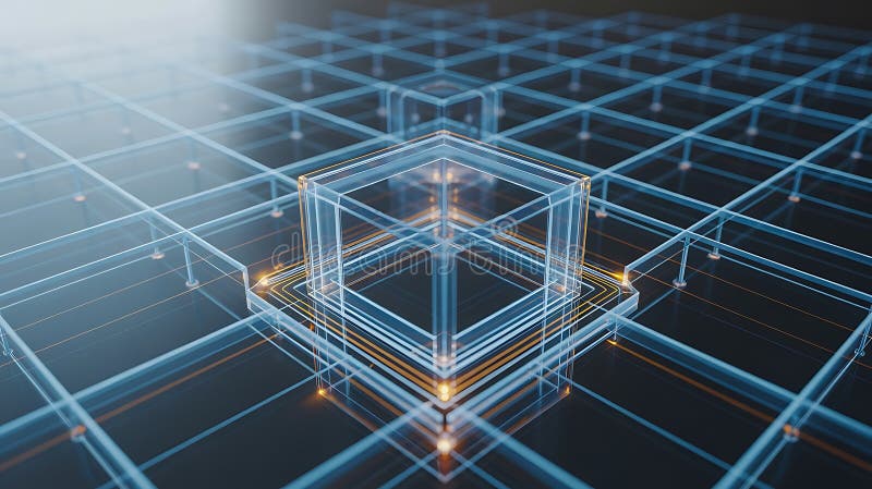 Transparent Grid Structure with Glowing Cube Abstract Stock ...
