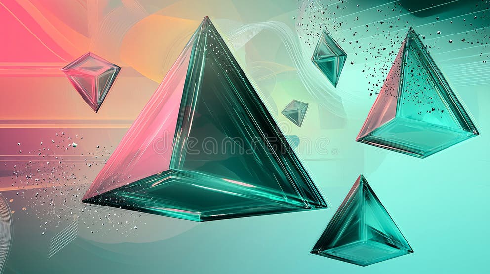 Transparent Geometric Prisms Float Over a Matte Abstract Background ...