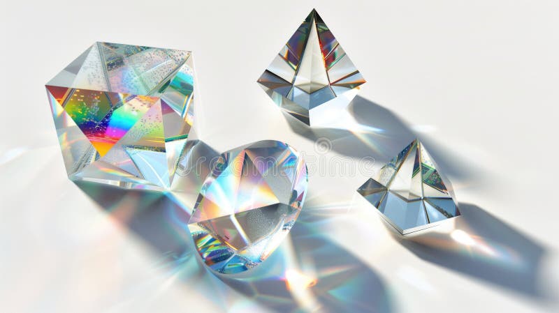 Transparent Geometric Prisms Reflecting Colorful Light Patterns on a ...