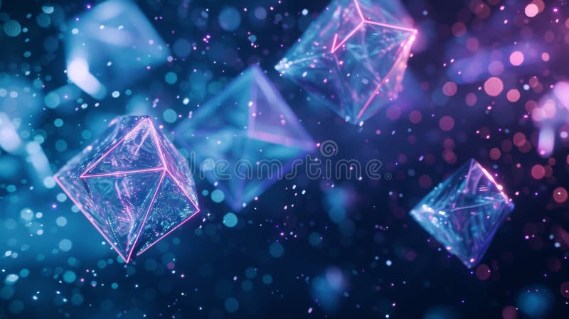 Transparent Geometric Shapes Floating in a Cosmic Space Scene Stock ...