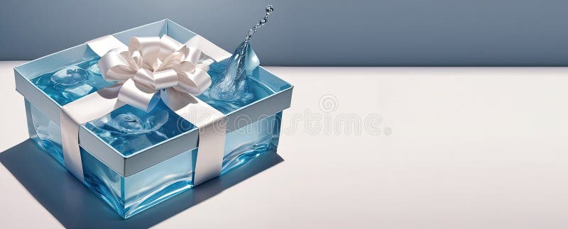 Transparent Gift Box with Water Inside on a Light Background Stock ...