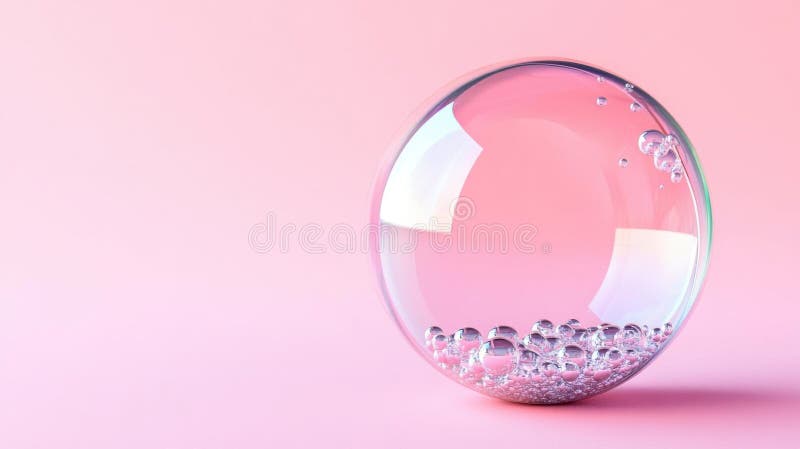 Transparent Glass Ball with Water Drops on Pink Background. 3d Render ...