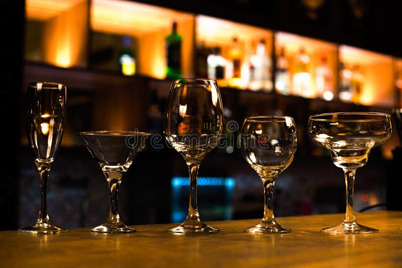 A Set of Transparent Glass on the Bar Stock Image - Image of ...