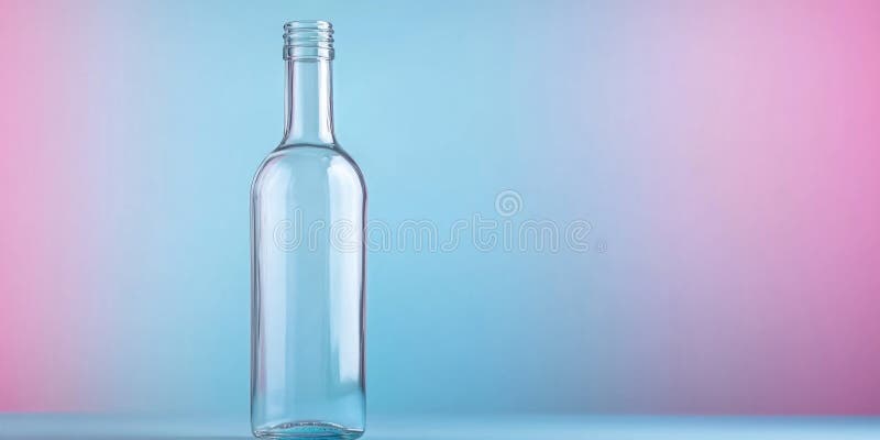 Transparent Glass Bottle Against Gradient Pink Blue Background Stock ...