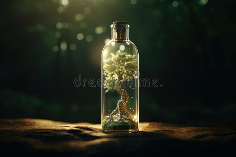 A Transparent Glass Bottle Contains a Tree Stock Illustration ...