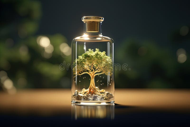 A Transparent Glass Bottle Contains a Tree Stock Illustration ...