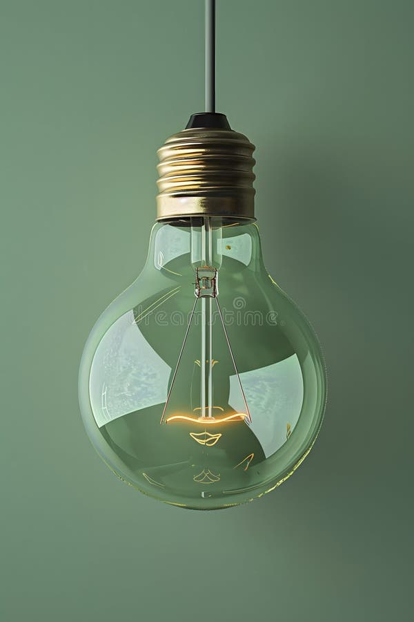 A Light Bulb Dangles from a Wire Against a Green Wall Stock ...