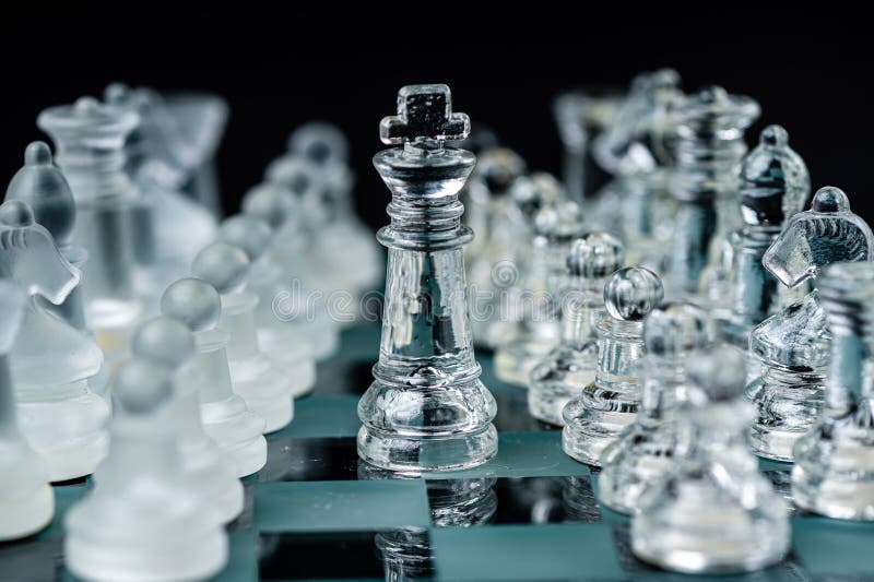 Transparent Glass Chess Pieces on Dark Background. Leadership and ...