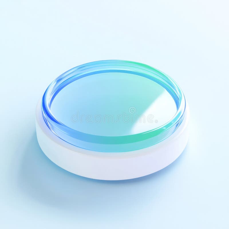 Transparent Glass Circle on White Base with Gradient Light Blue and ...
