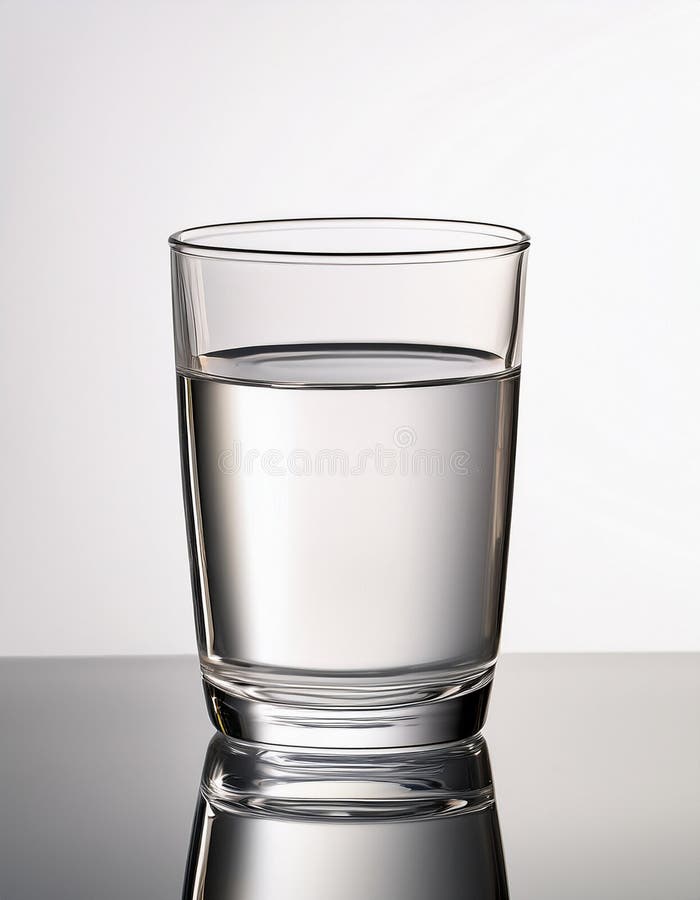 A Transparent Glass of Clear Water on a White Surface with Reflections ...