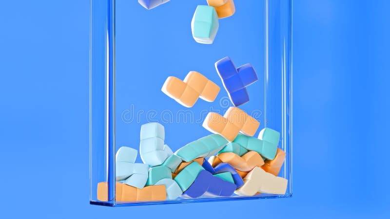 Transparent Glass Container with Falling Multicolored Puzzle Pieces ...